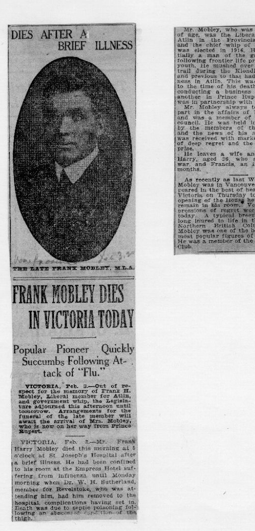 Popular Pioneer Quickly Succumbs Following Attack of “Flu”